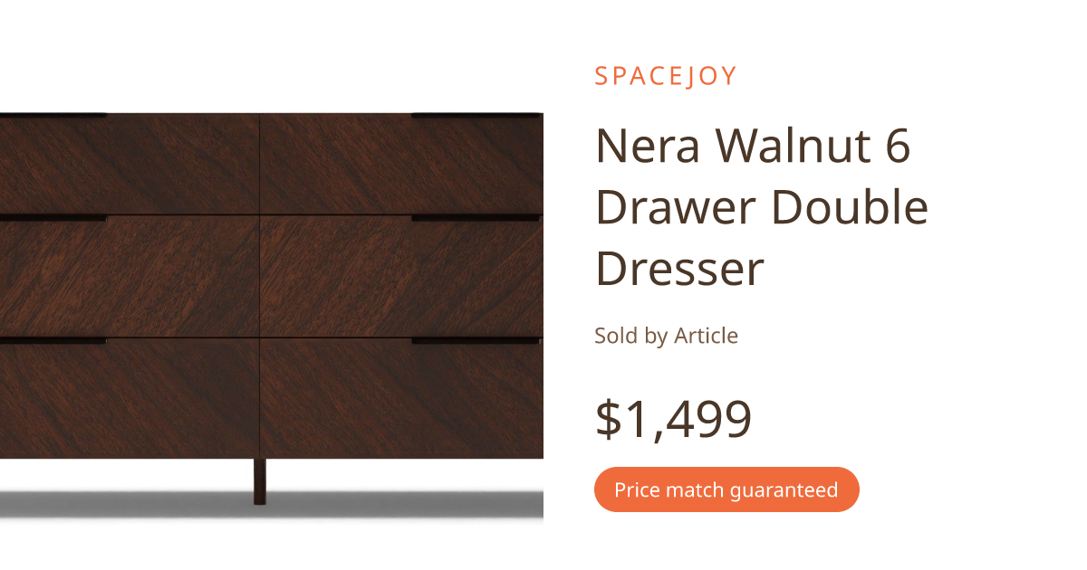 Nera Walnut 6 Drawer Double Dresser | Spacejoy